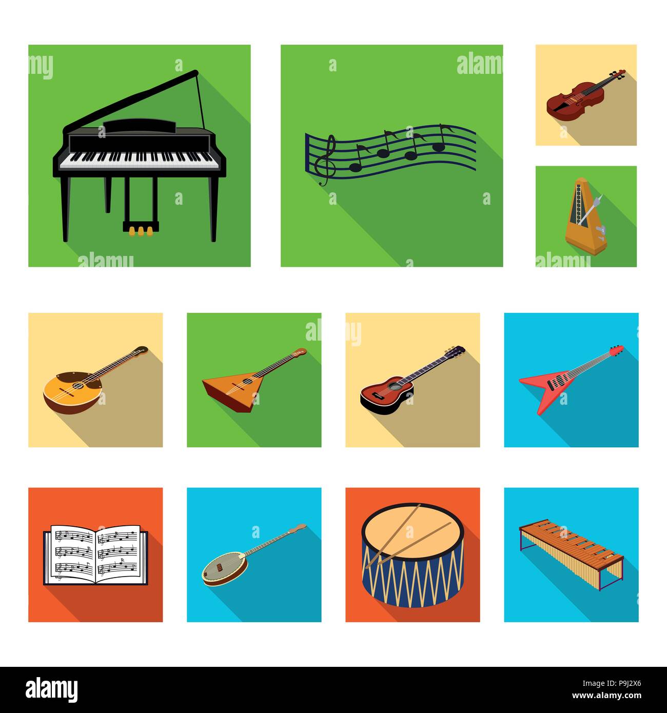 Musical instrument flat icons in set collection for design. String and ...
