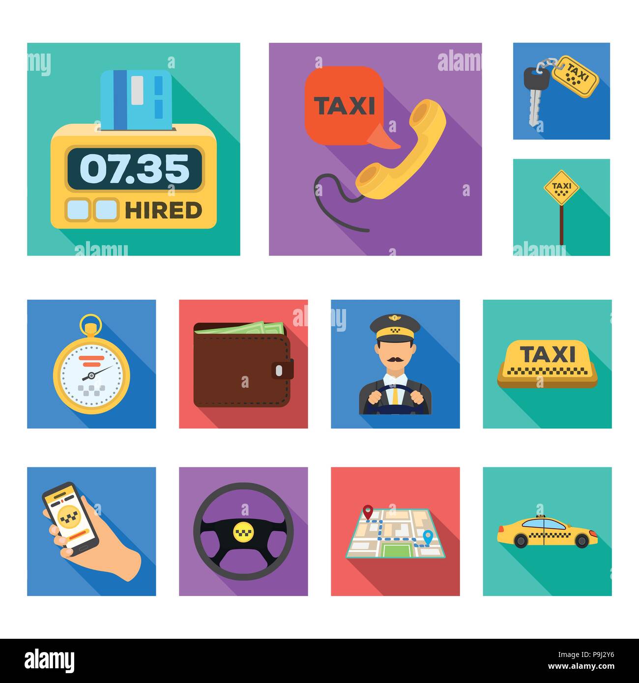 Taxi service flat icons in set collection for design. Taxi driver and ...