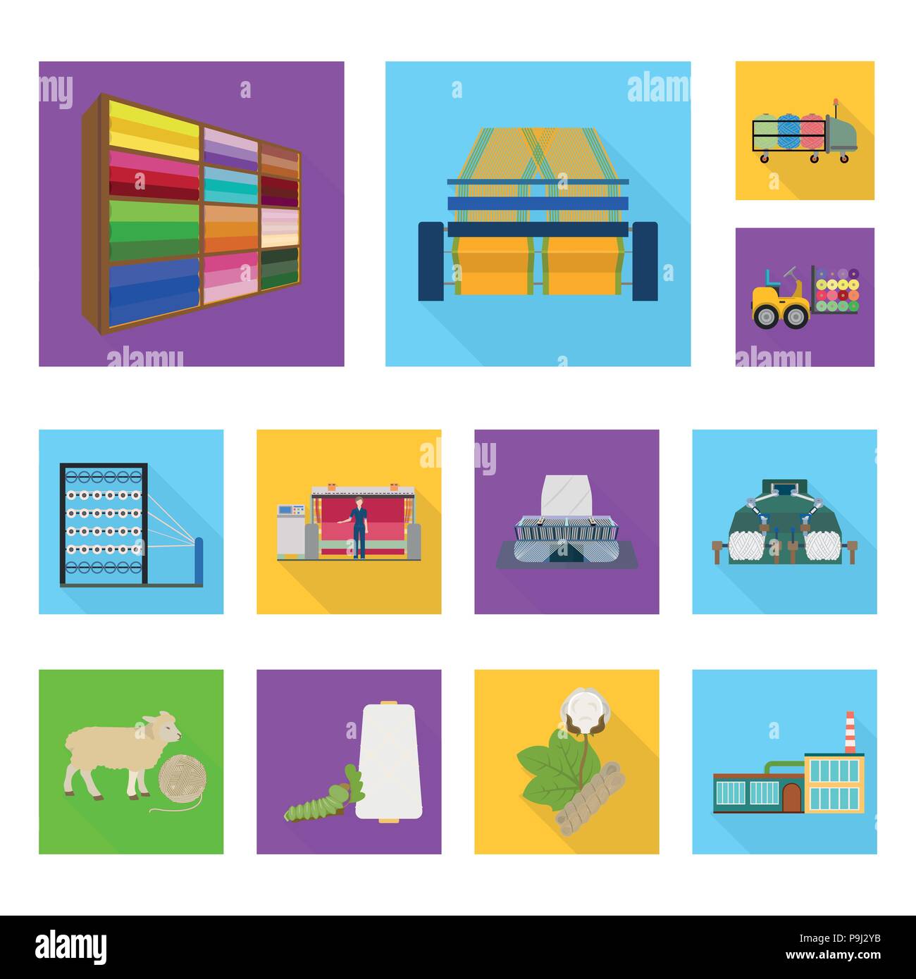 Textile Industry Flat Icons In Set Collection For Design Textile