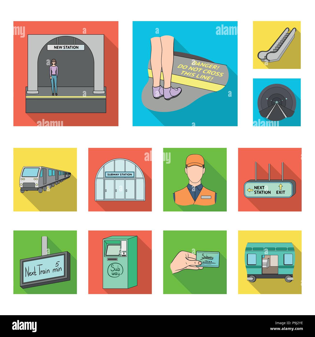 Metro, subway flat icons in set collection for design.Urban transport ...