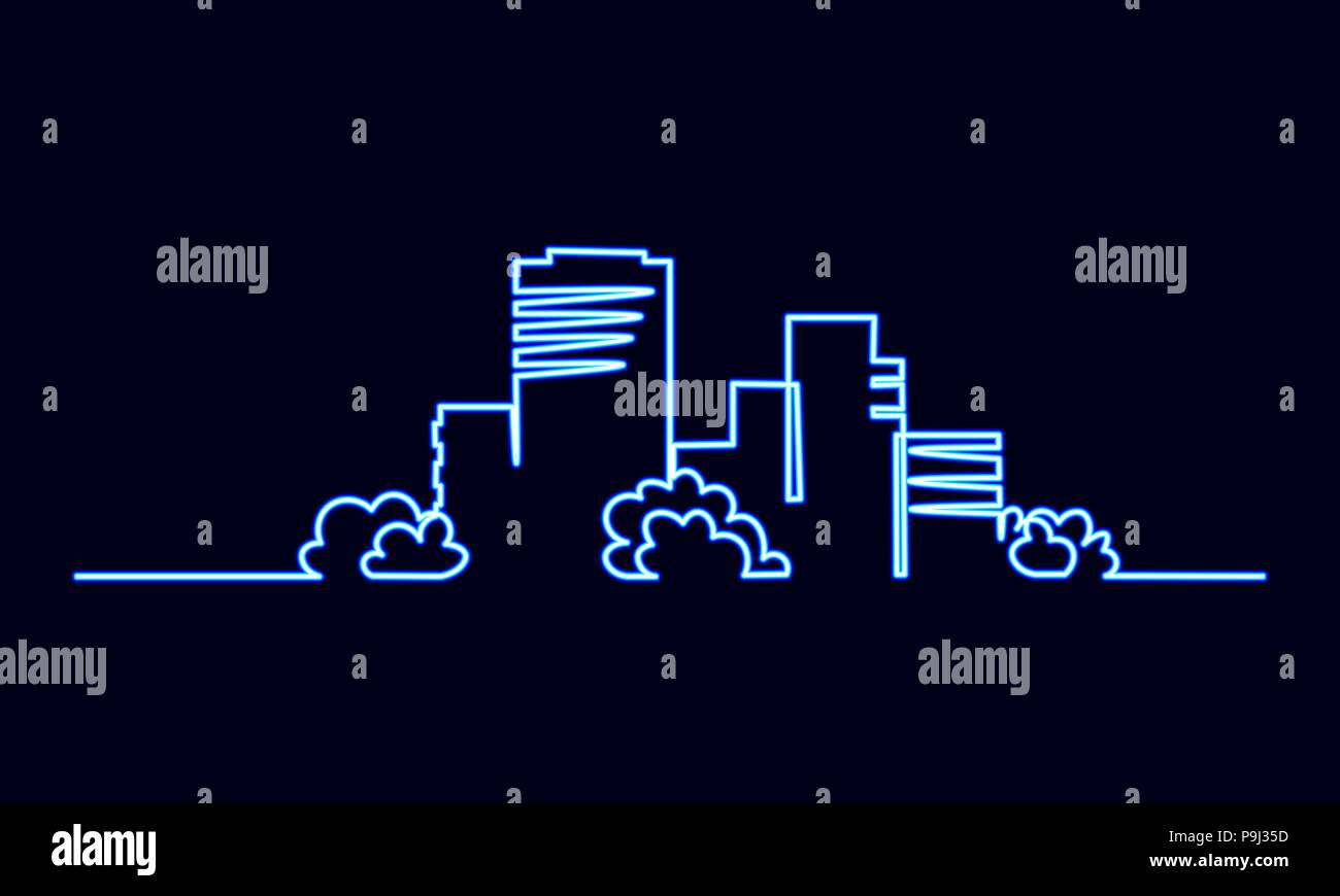Neon sign single continuous one line art city building construction ...