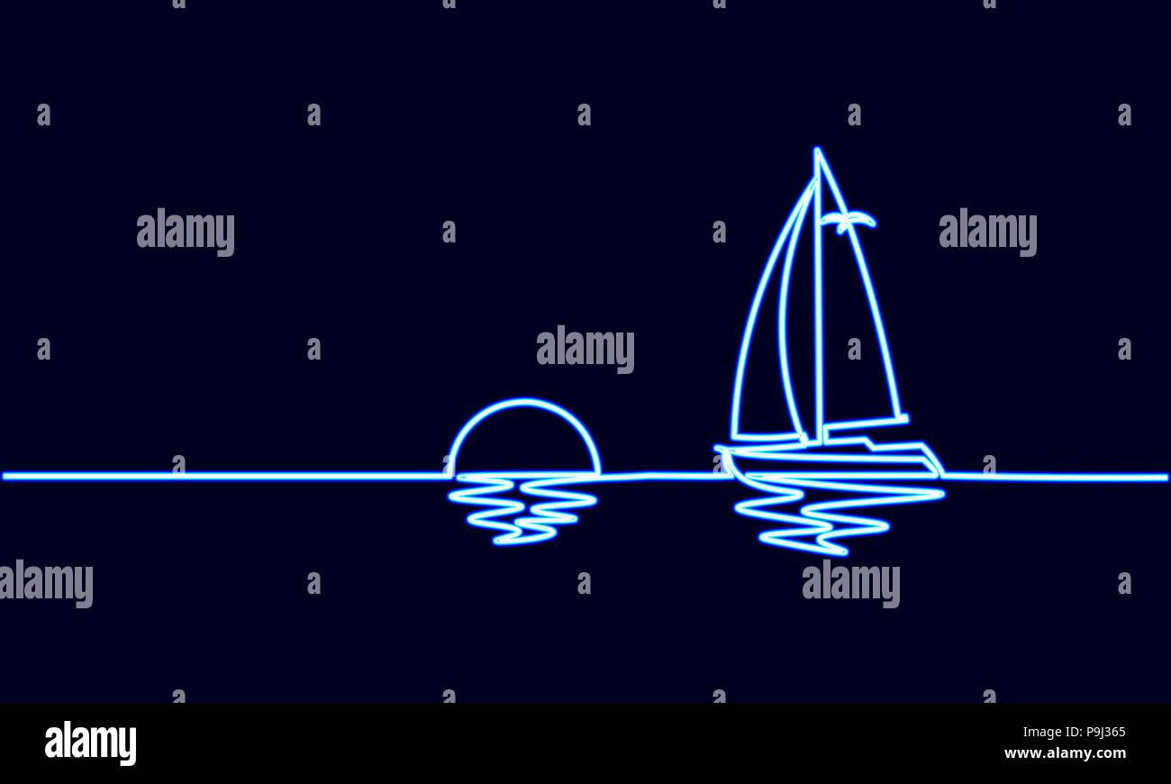 Neon sign single continuous one line art sunny ocean travel vacation ...