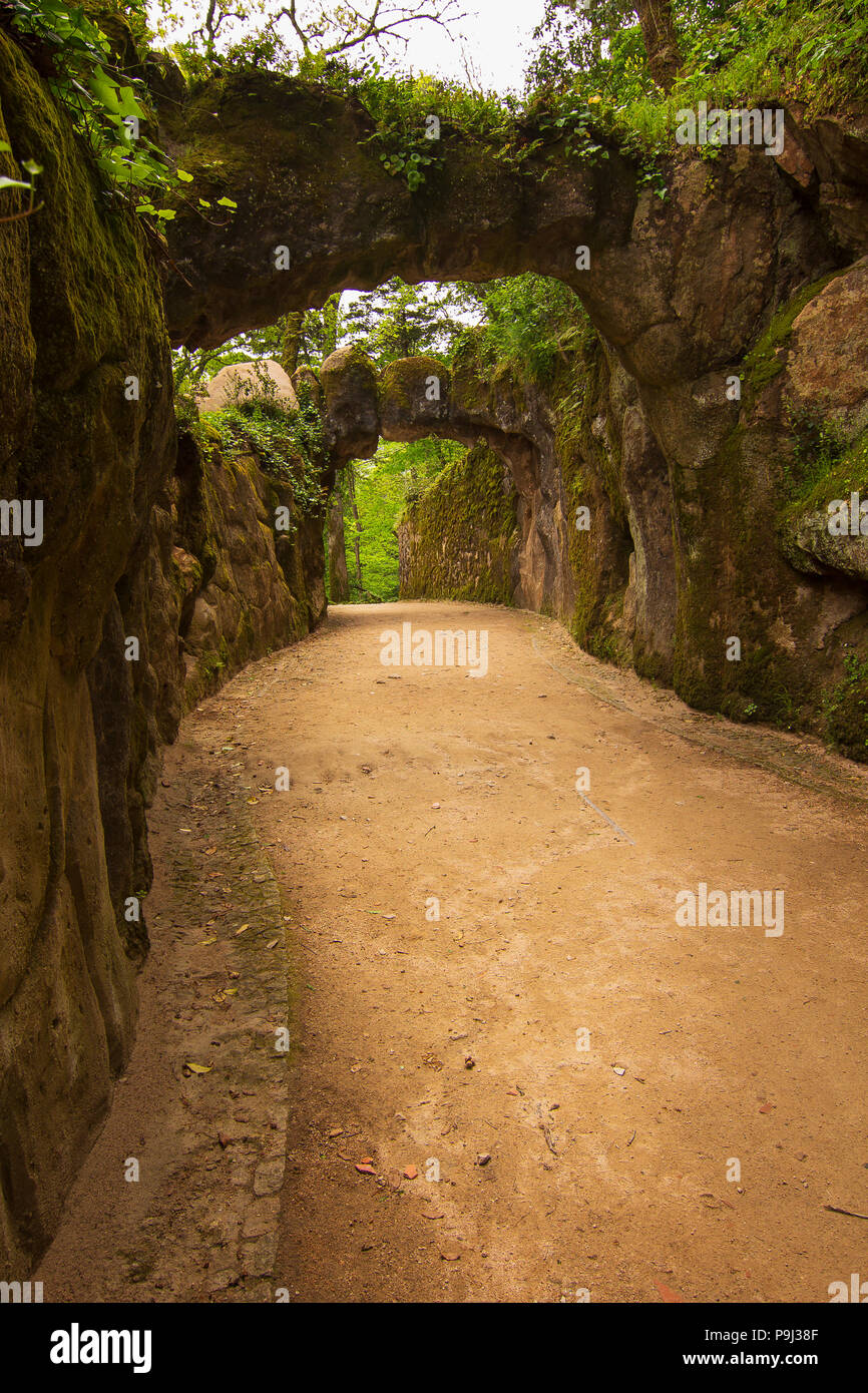 Walking path in the beautiful garden of Sintra in Portugal with stone ...