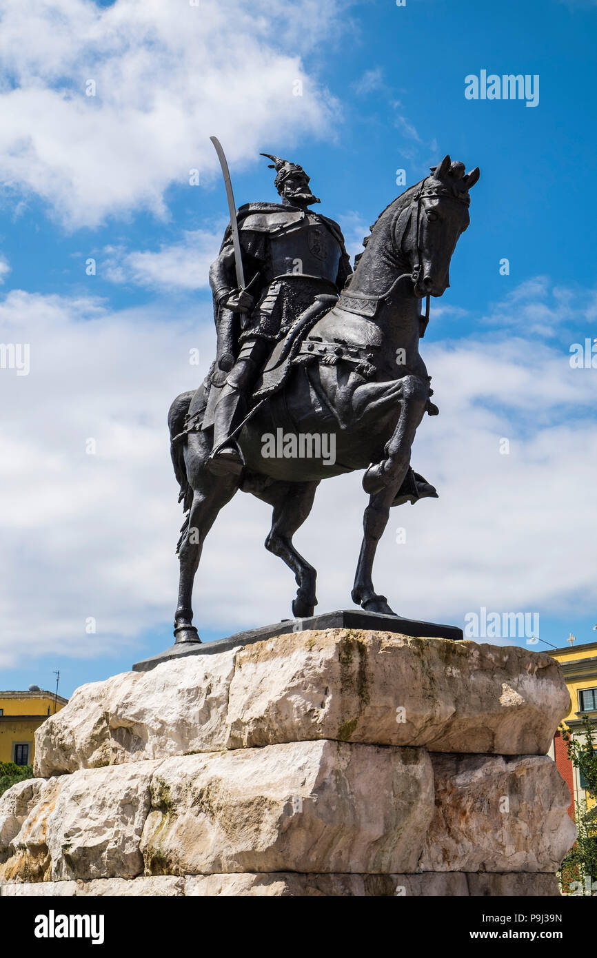 Albania, Tirana, Skanderberg main square, statue of Skanderbeg Stock ...