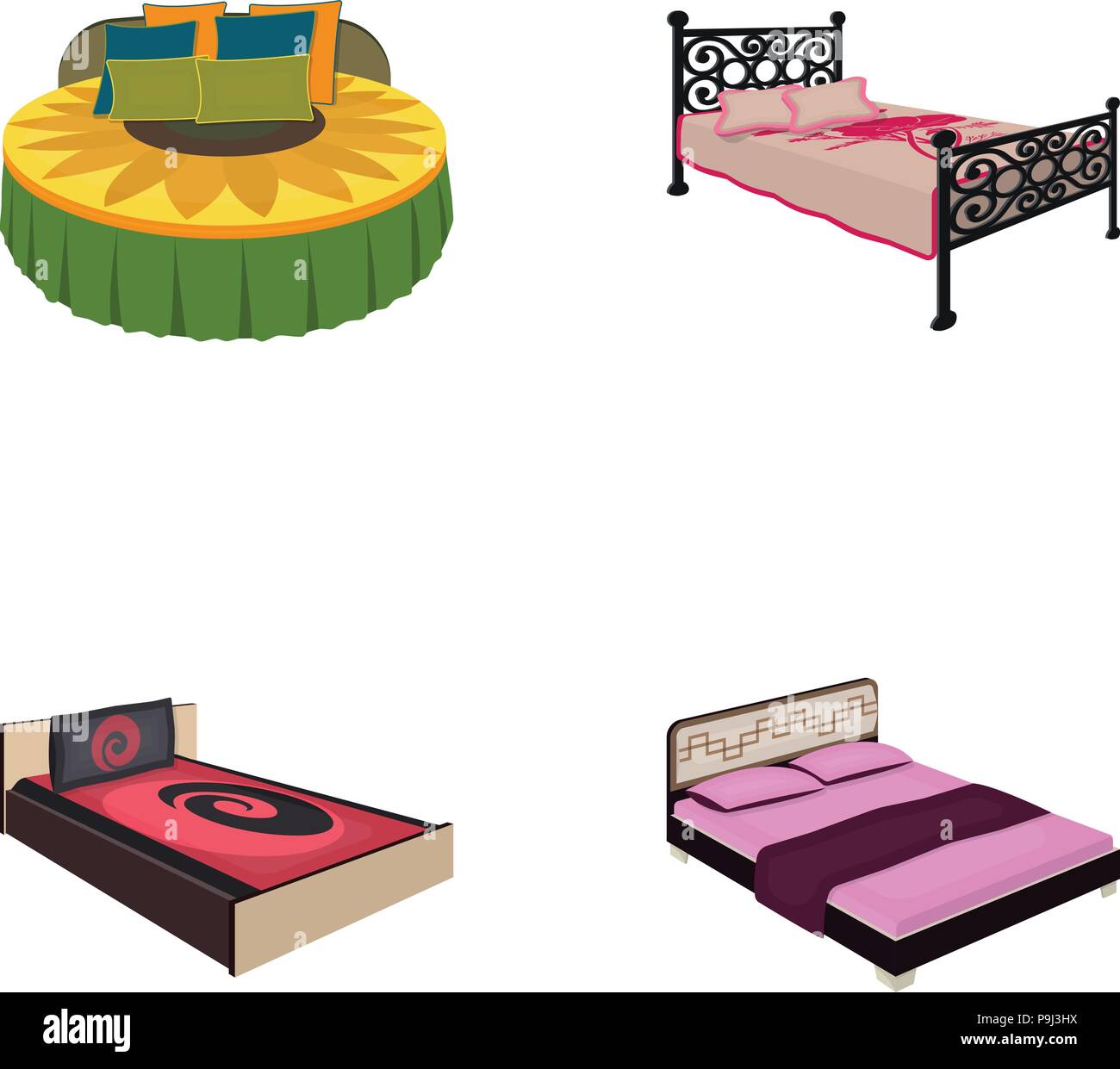 Different beds cartoon icons in set collection for design. Furniture ...