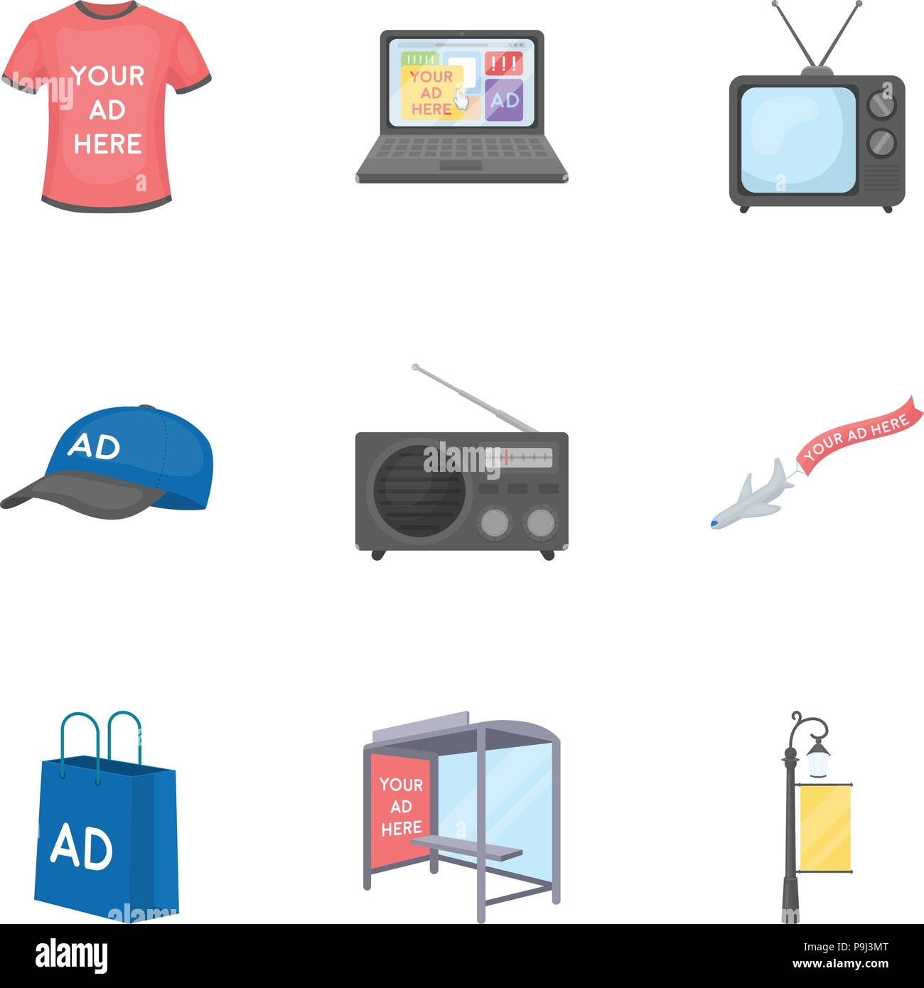 Advertising set icons in cartoon design. Big collection of advertising ...