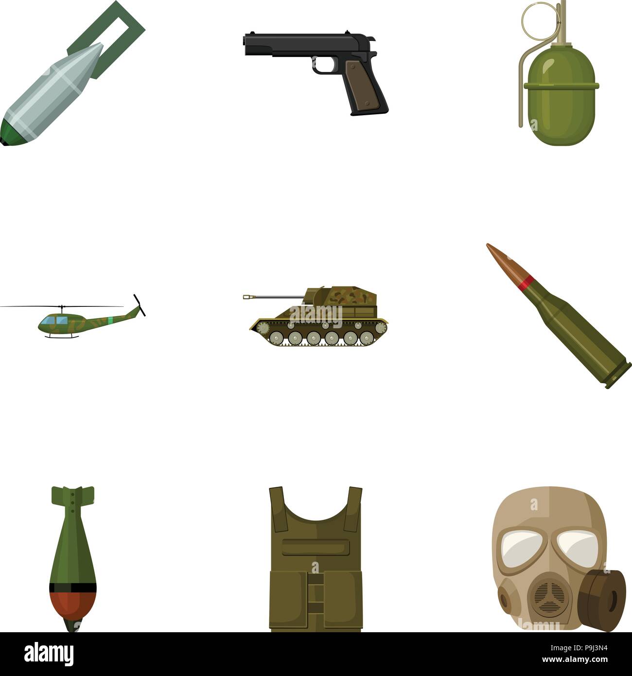 Military and army set icons in cartoon design. Big collection of ...