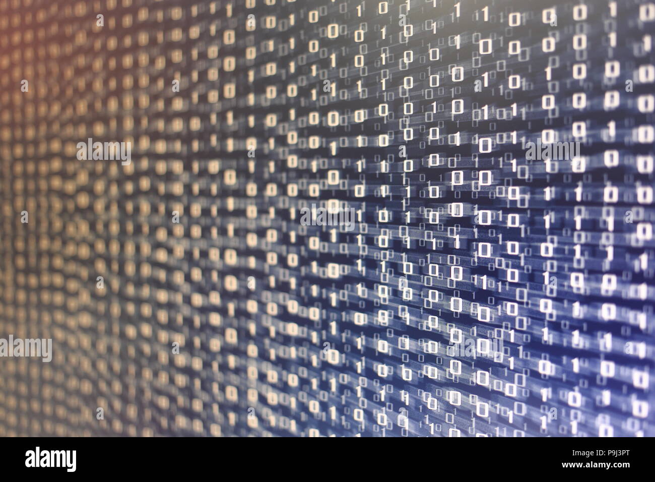 Blocks Of Binary Data Blockchain Concept Blue Background With Computer Digital Binary Code Bit