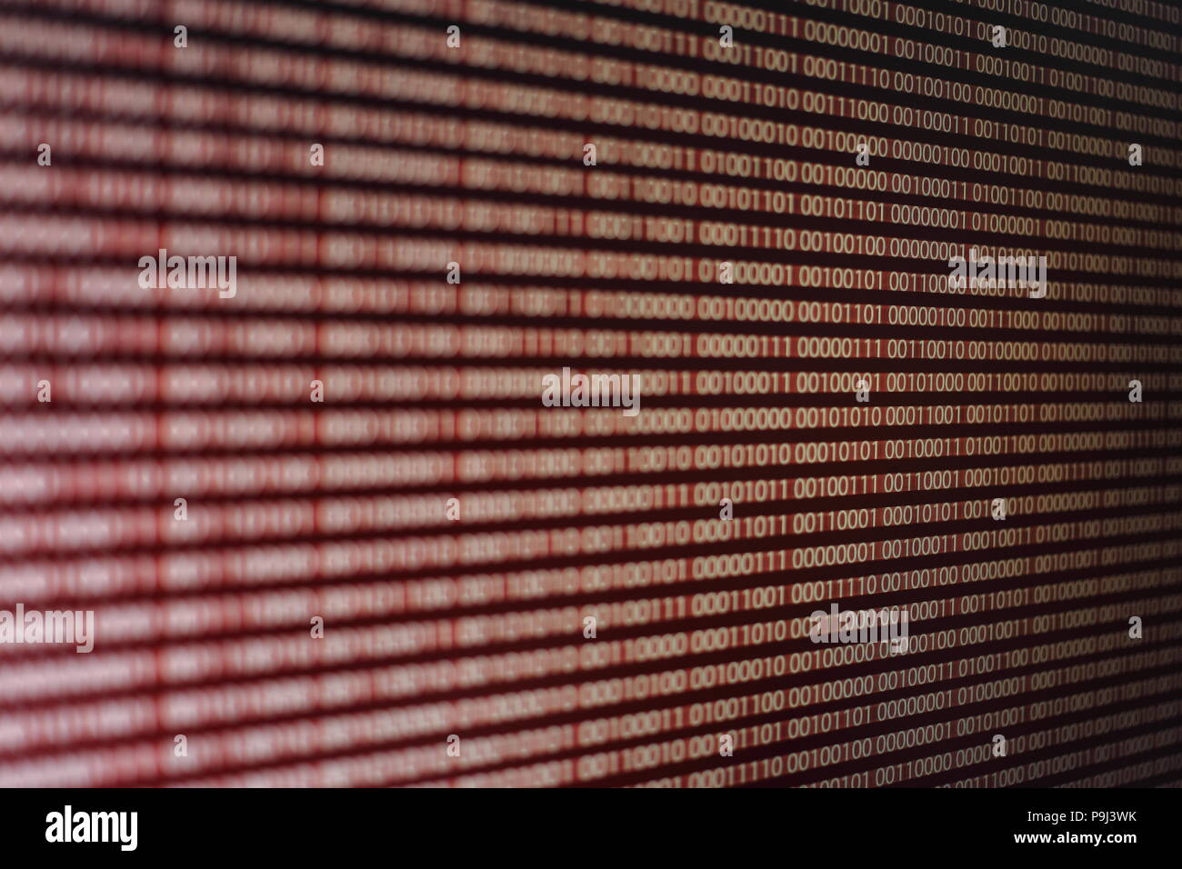 Blocks Of Binary Data Blockchain Concept Red Background With Computer