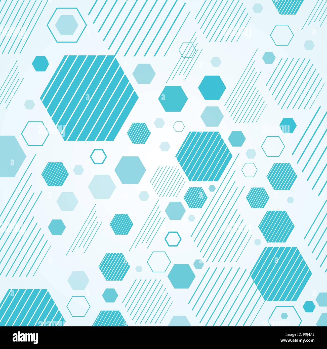 Abstract mechanical scheme blue geometric hexagons and lines pattern ...