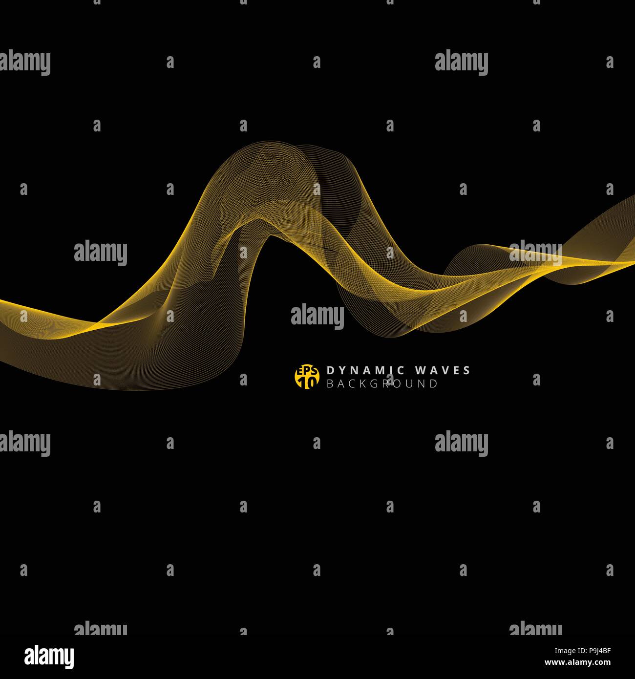 Abstract background dynamic yellow lines waves and particles with copy ...