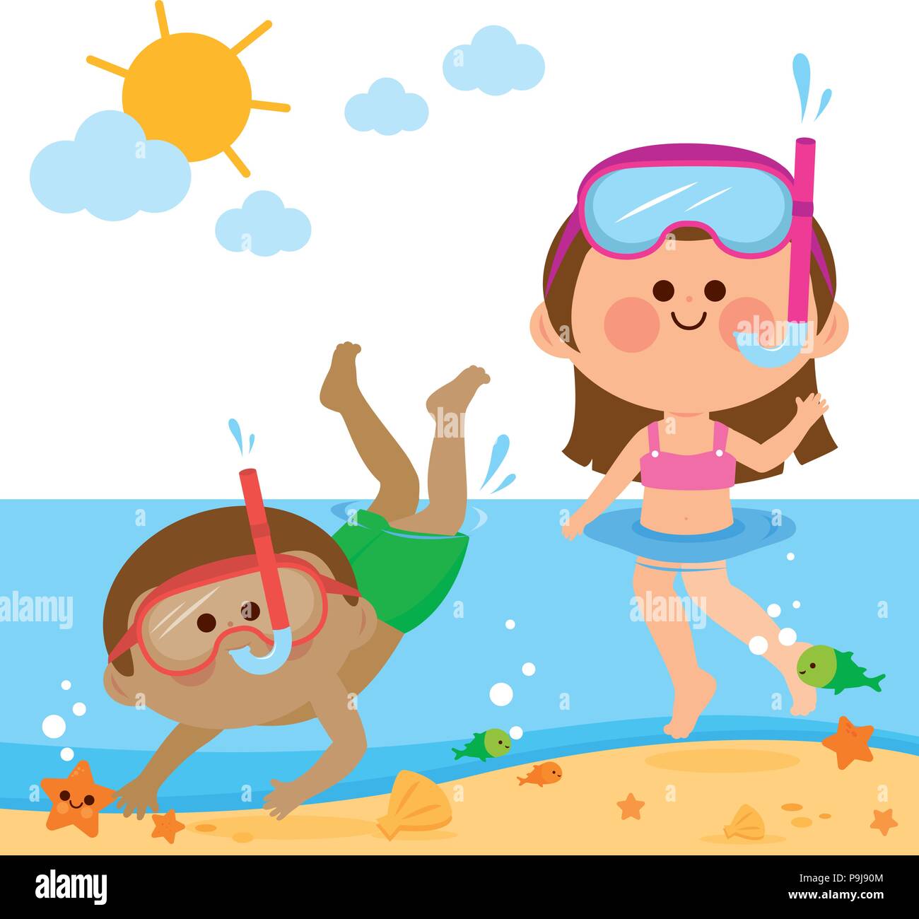 Cartoon illustration boy snorkeling mask hi-res stock photography and ...