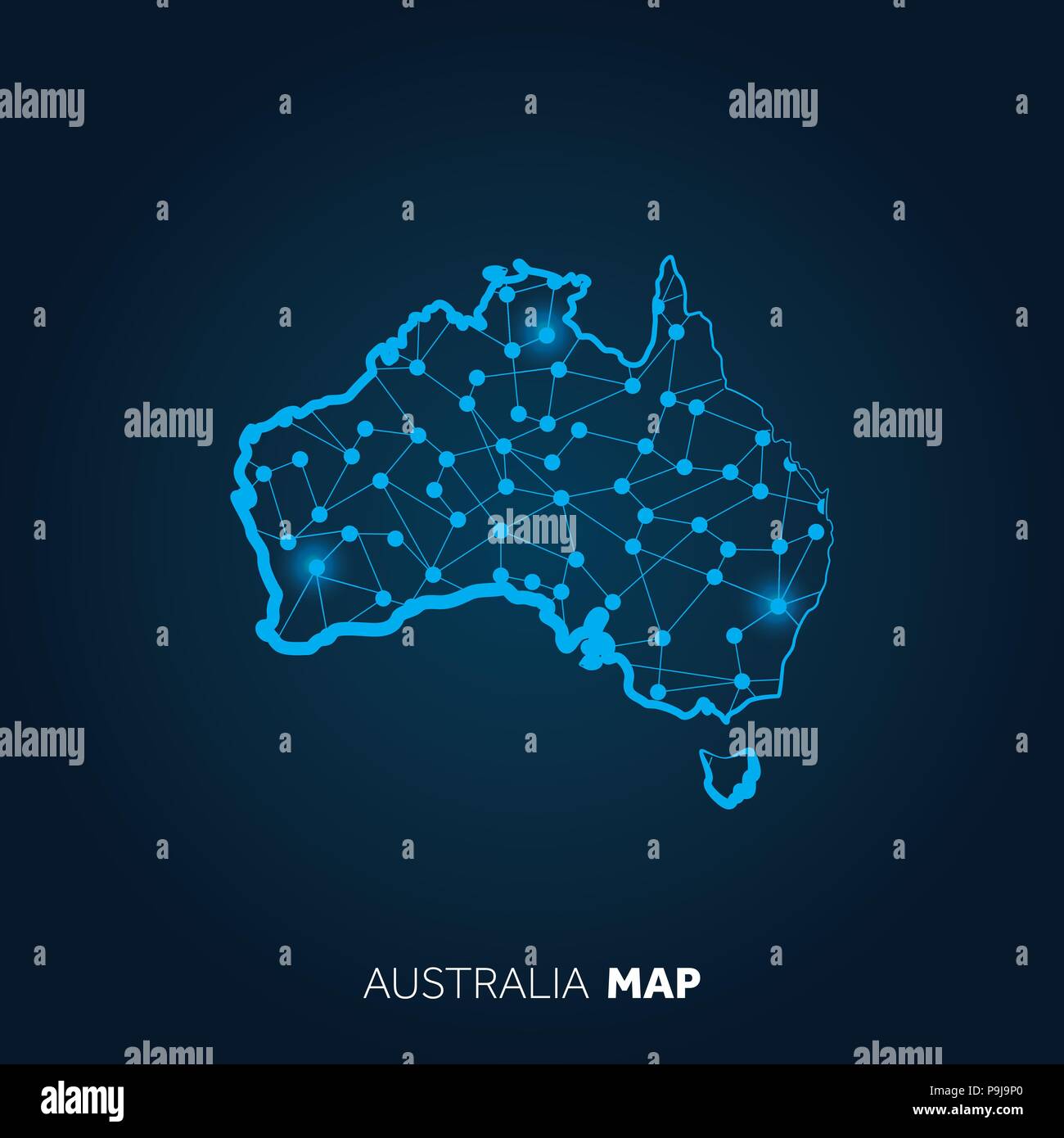 Map of Australia made with connected lines and glowing dots Stock ...