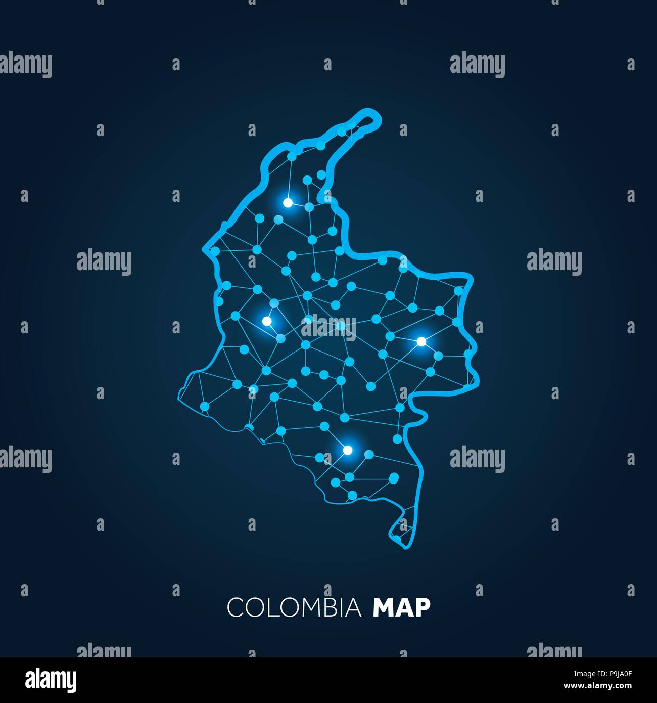Map of Colombia made with connected lines and glowing dots Stock Vector ...