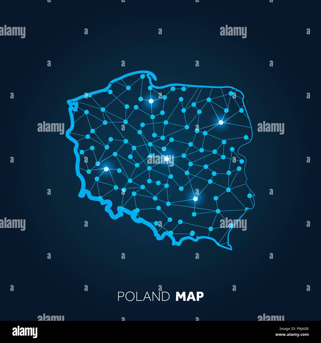 Map of Poland made with connected lines and glowing dots Stock Vector ...