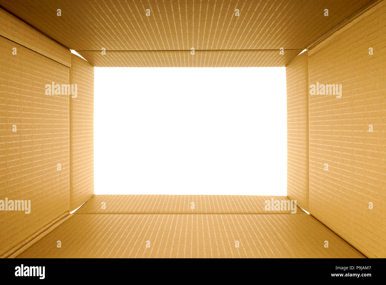 Cardboard box frame view from inside, copy space Stock Photo - Alamy