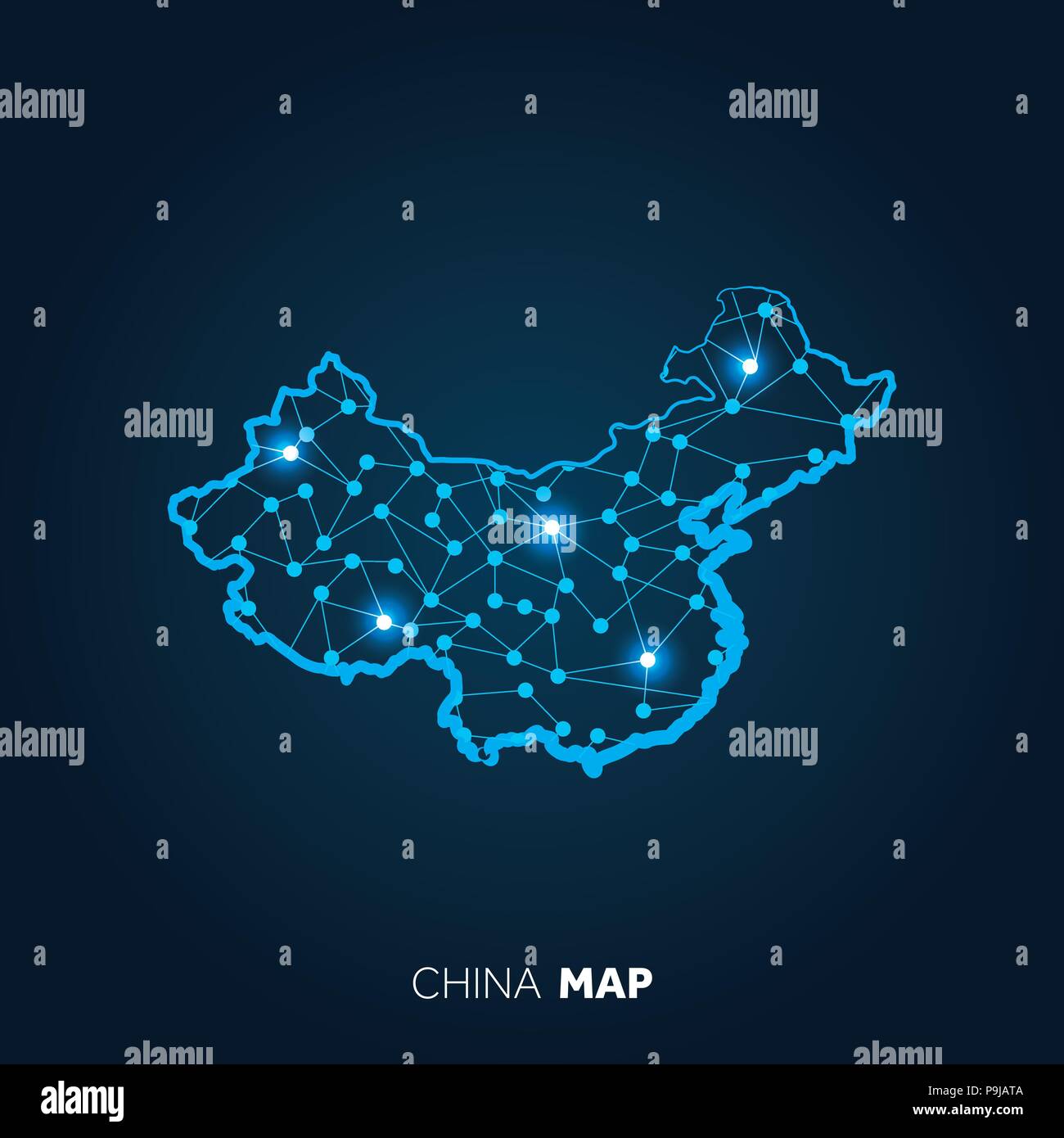 Map of China made with connected lines and glowing dots Stock Vector ...