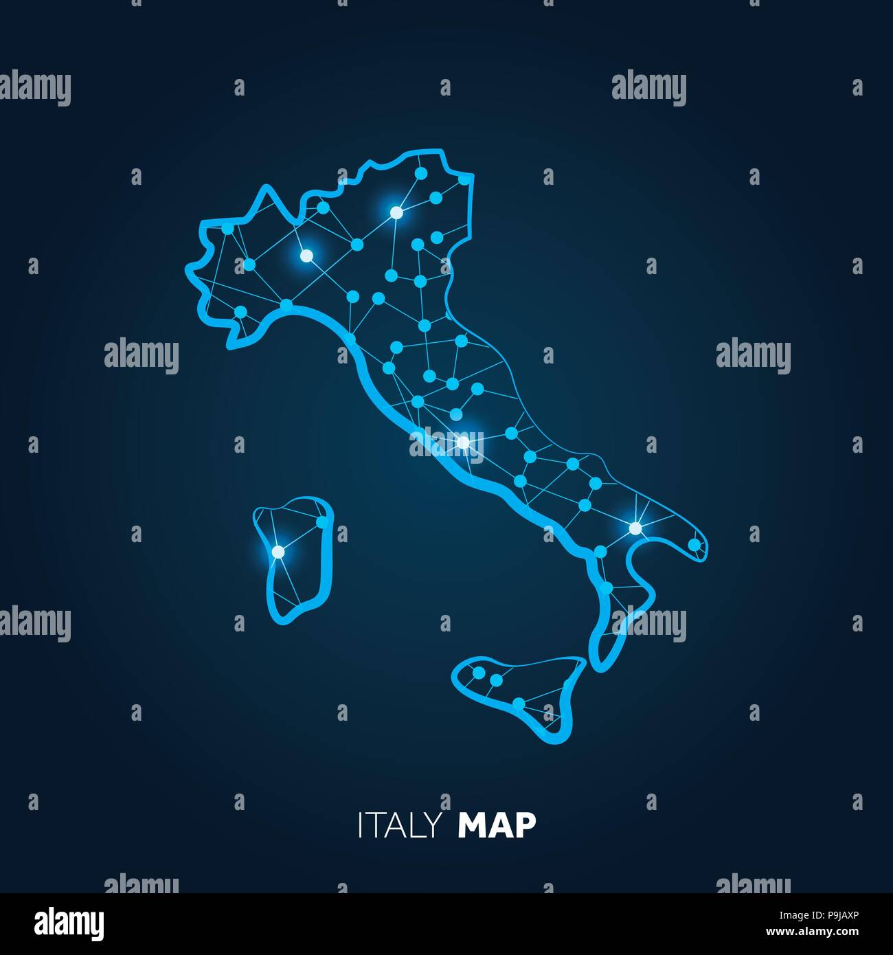 Map of Italy made with connected lines and glowing dots Stock Vector ...