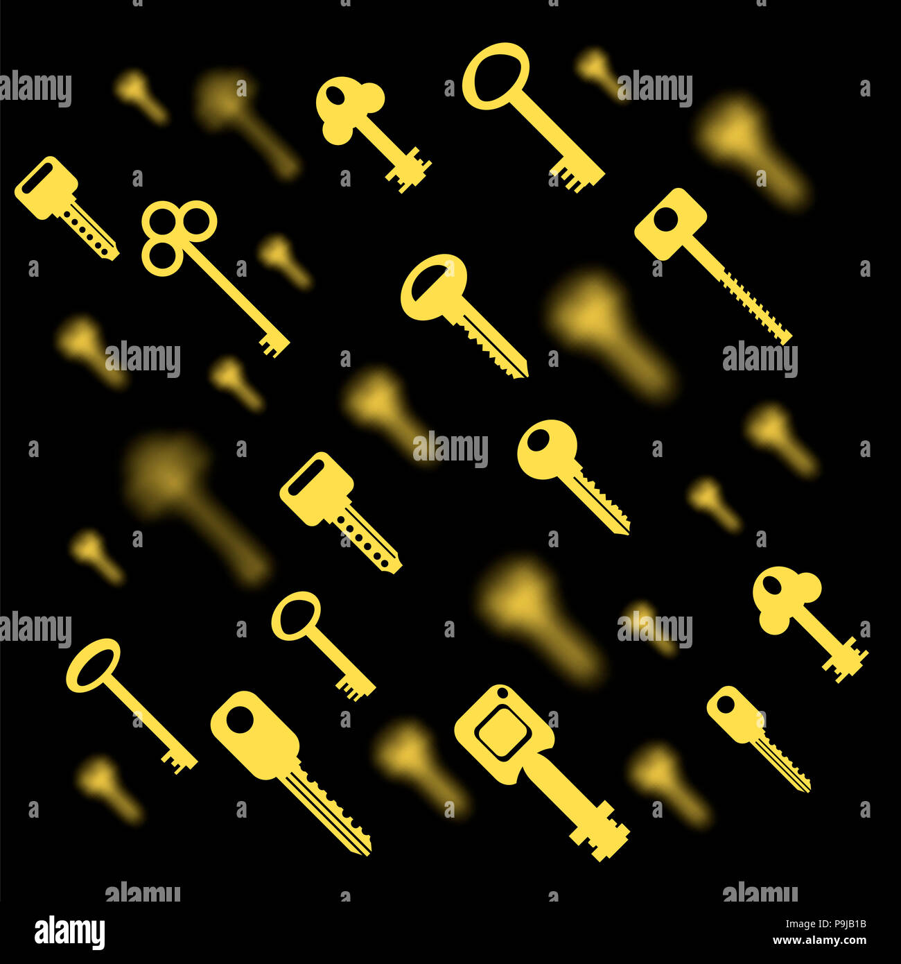 Metallic Keys Isolated. Yellow Key Pattern Stock Photo - Alamy