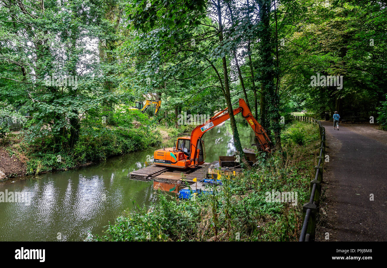 Large floating crane dredging river taken in Frome, Somerset, UK on 18 ...