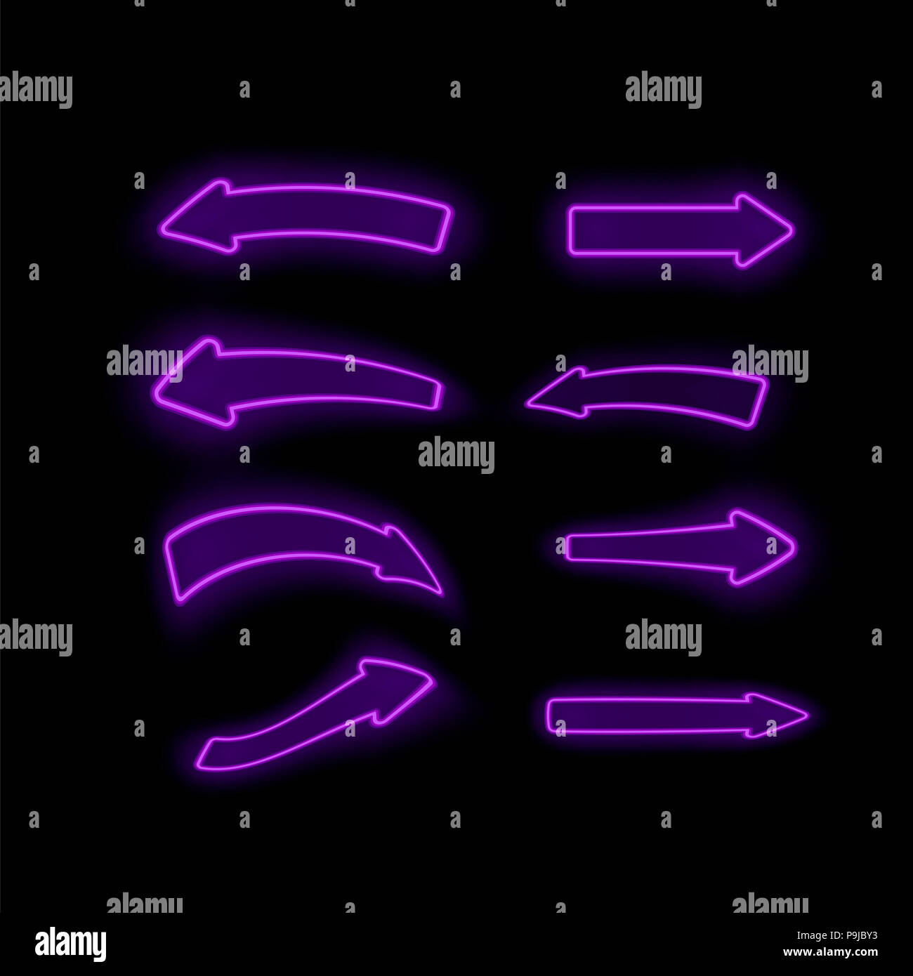 Set of Different Neon Purple Arrows Stock Photo - Alamy