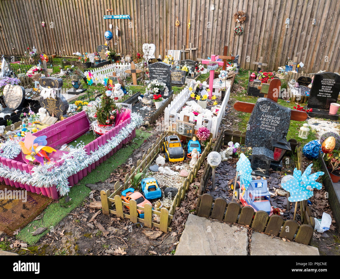 Child burials in a section of Lavender Hill Cemetery, Enfield, London ...