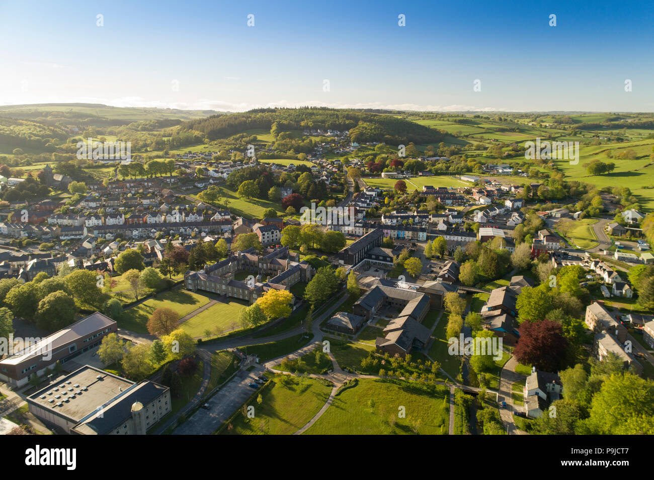Aerial view of Lampeter, and the campus of the university , in rural ...