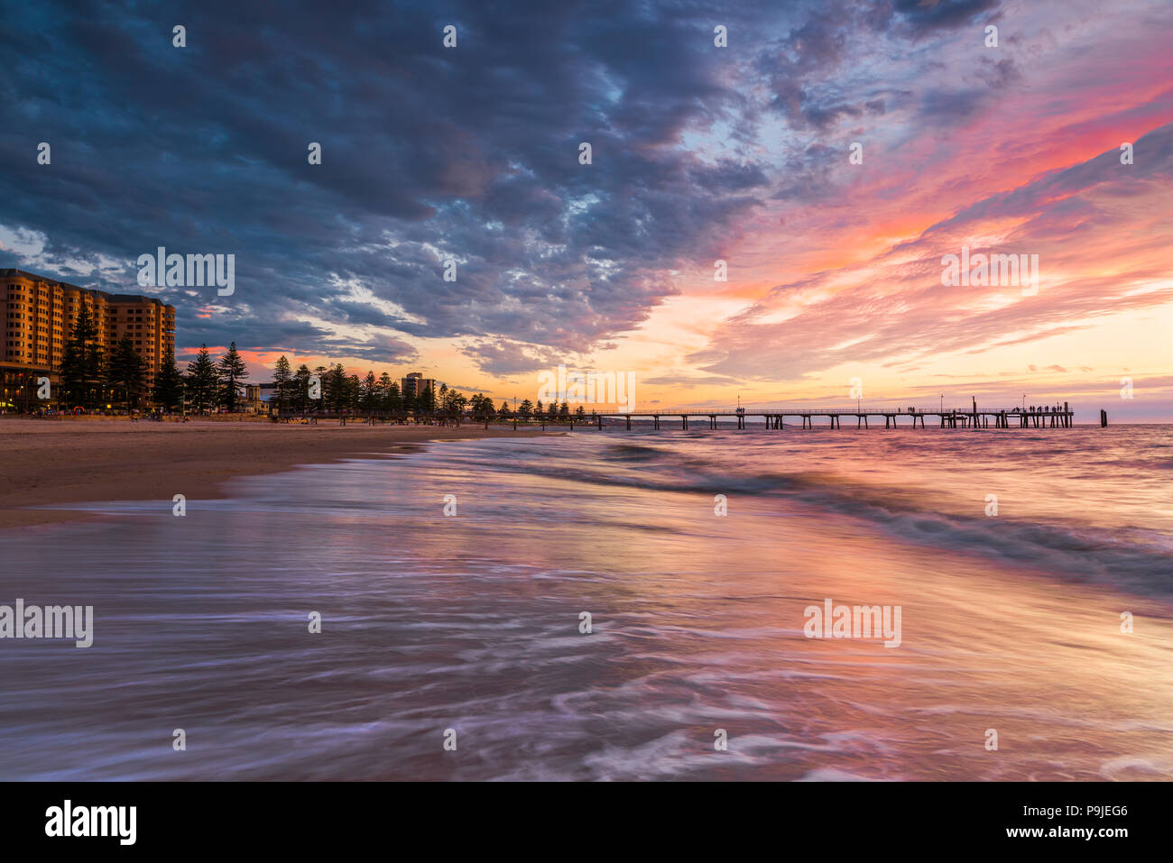 Sunset at the always-popular Glenelg beach and jetty, near Adelaide ...