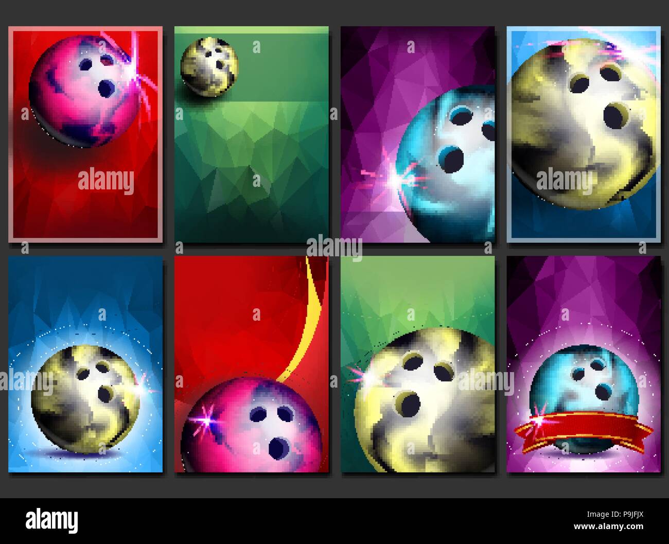 Bowling Poster Set Vector. Empty Template For Design. Promotion ...