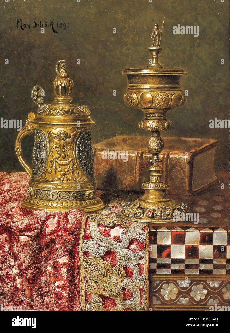 Schodl Max - Still Life with Pomp Vases and a Book Stock Photo - Alamy