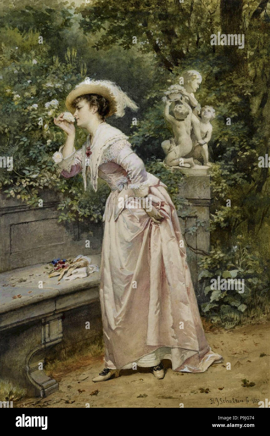 Scholten Hendrik Jacobus - an Elegant Lady Smelling Roses Stock Photo ...