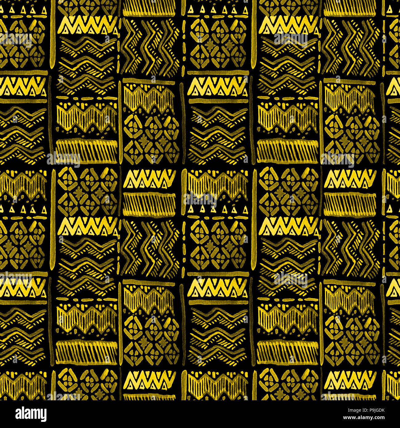 Seamless watercolour ethnic ornate yellow on black Stock Photo - Alamy