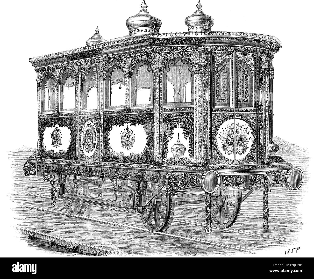 Luxury rail car built for the Viceroy of Egypt, engraving 1858 Stock ...