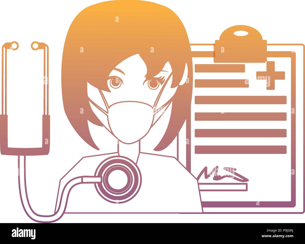 nurse with sthetoscope and medical report over white background, vector ...