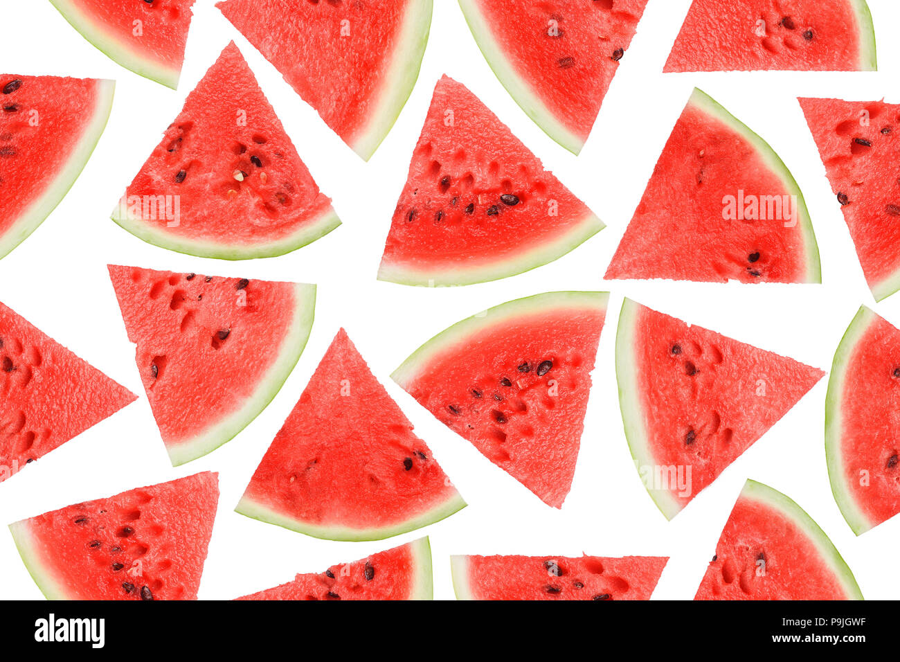 watermelon seamless, pieces of ripe red watermelon on a white ...