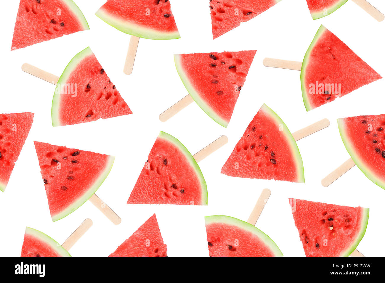 watermelon seamless, pieces of ripe red watermelon on a white ...