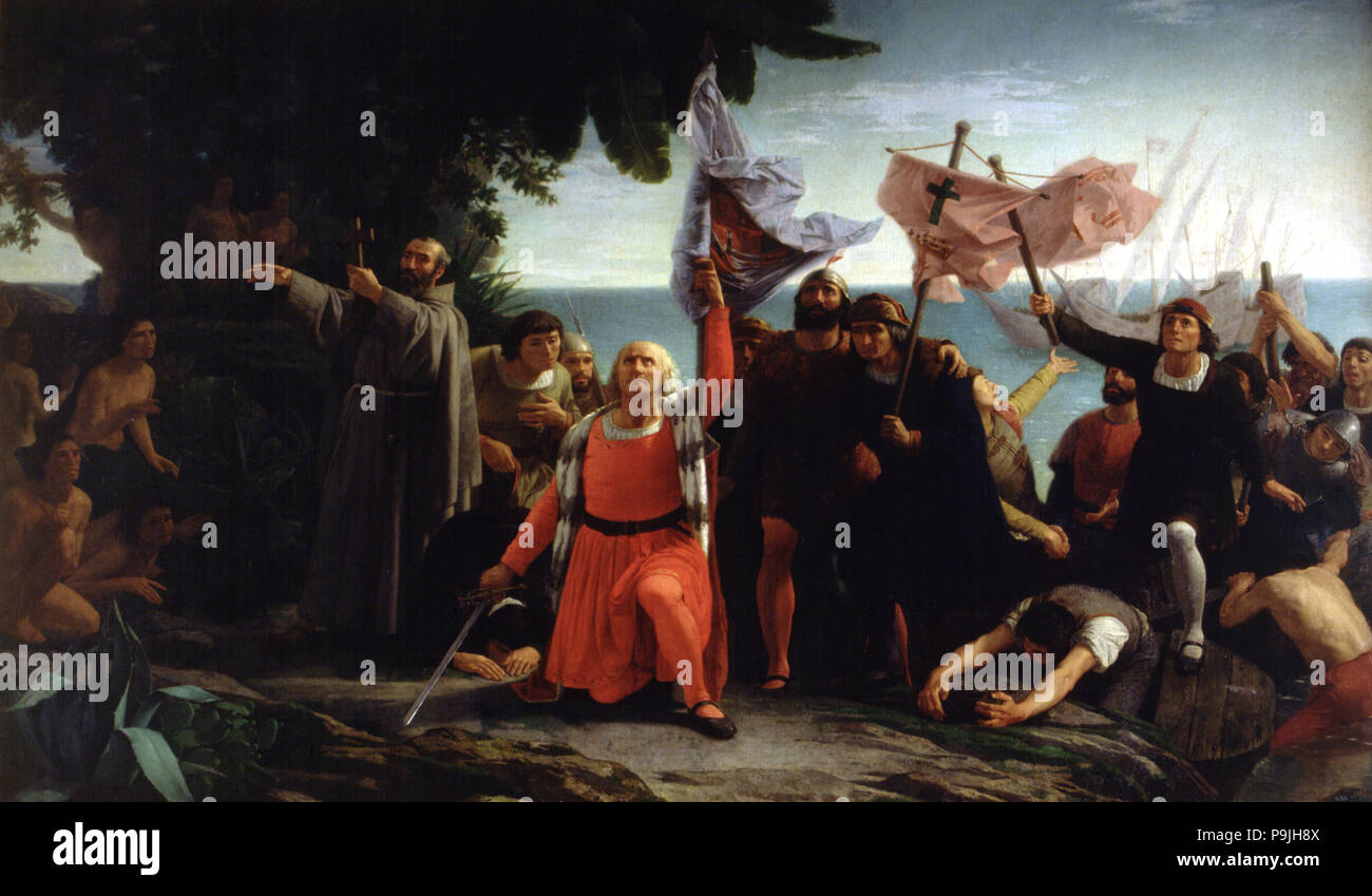 First Landing of Columbus' 1862, Christopher Columbus (1451-1506 ...