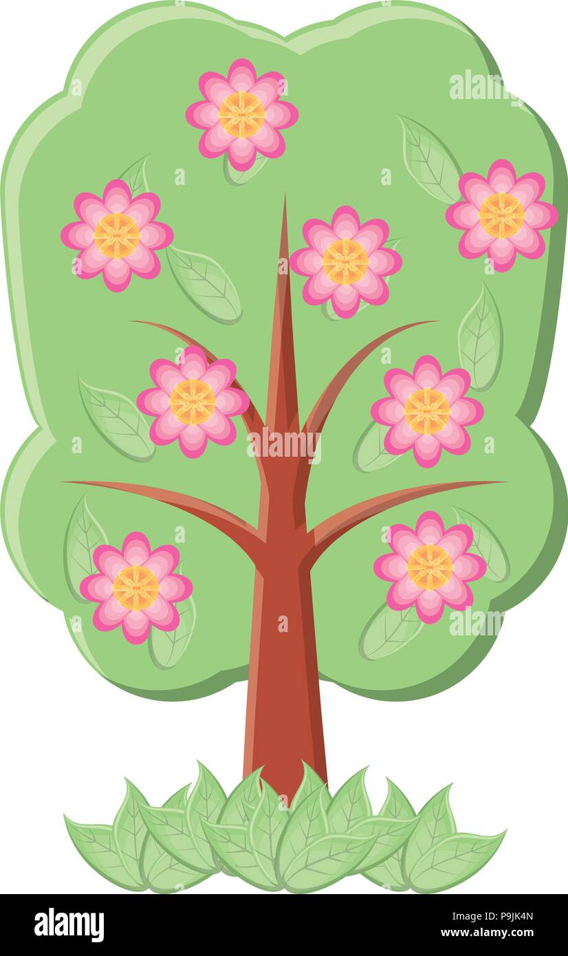 tree with beautiful flowers icon over white background, vector ...