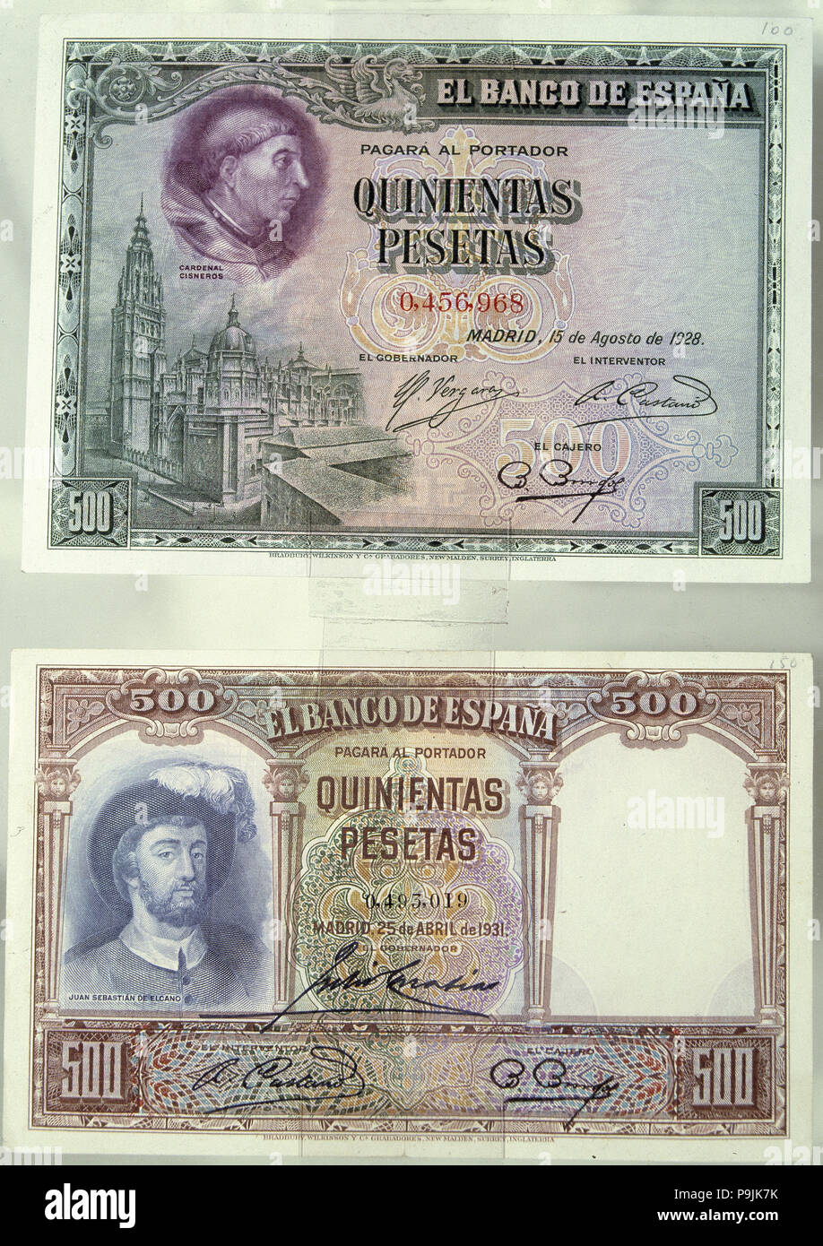 Paper money of 500 pesetas, of legal tender when beginning the Spanish ...
