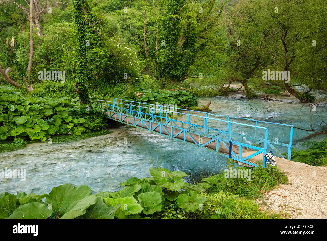 Bridge over Bistrica River, Blue Eye, Syri i Kalter Karst Spring, near ...