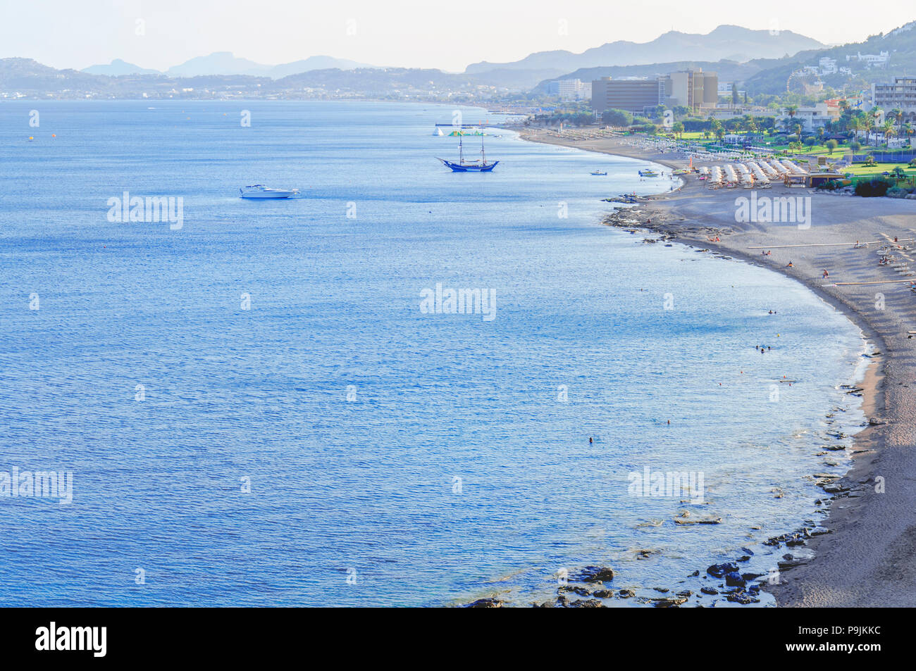 View of several hotel resort beach from high point with blue sea Stock ...