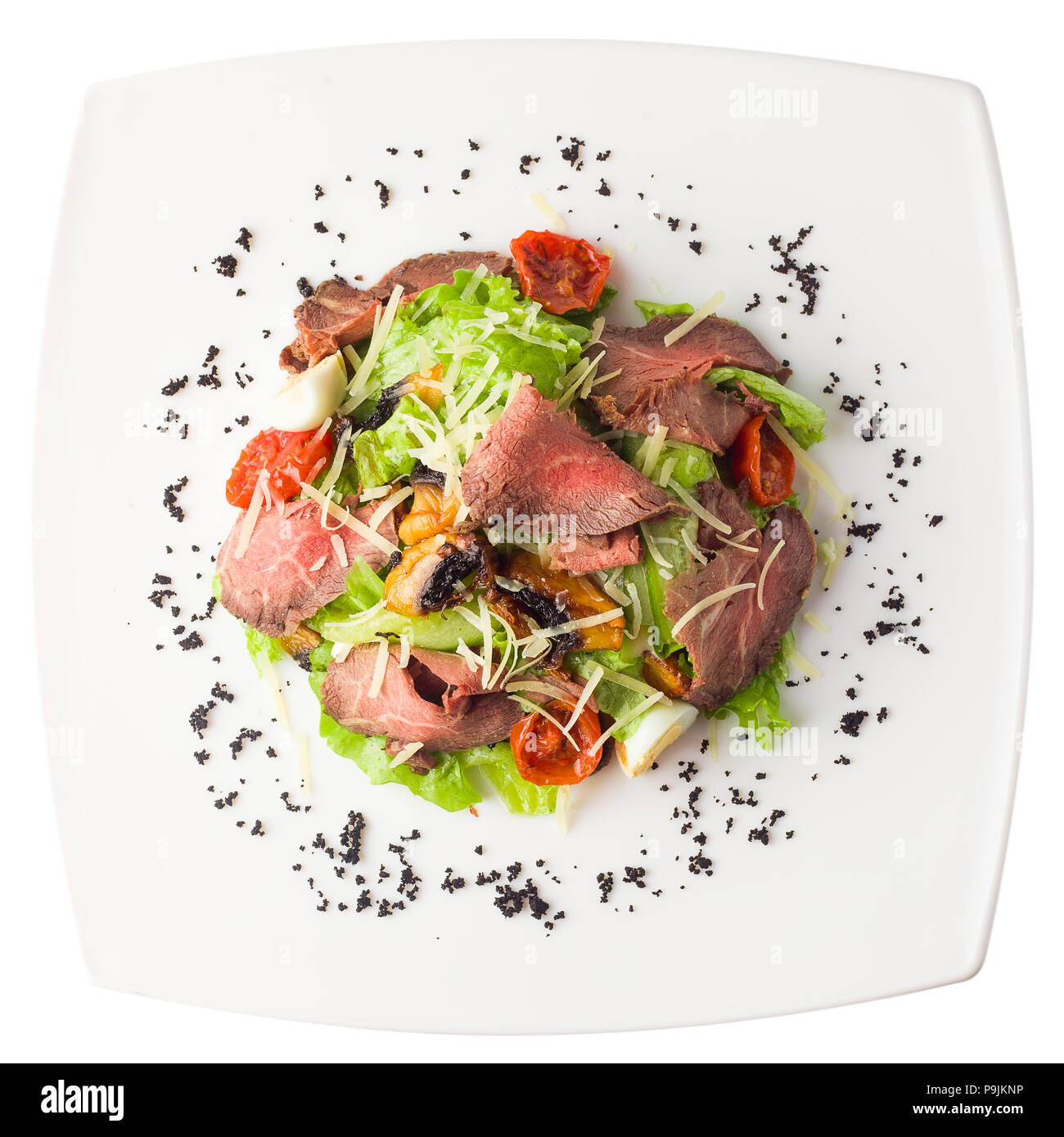 meat salad with roast beef, mushrooms, vegetables and cheese on Stock ...