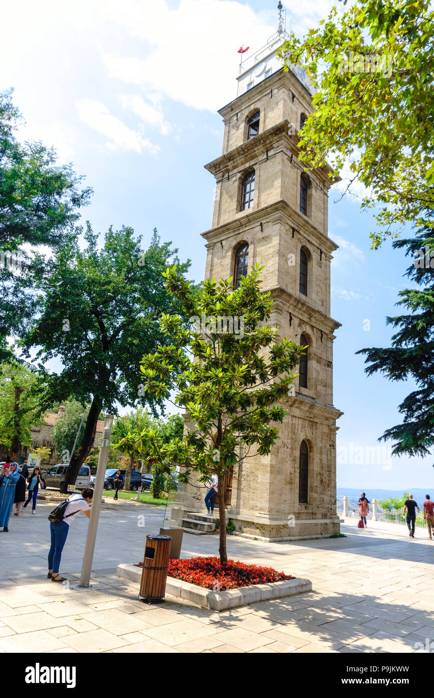 BURSA, TURKEY - JUNE 23, 2018 : Historical clock tower in Bursa which ...