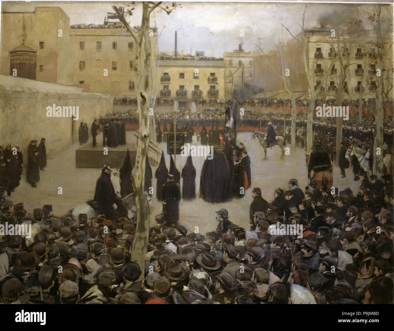 'Garotte' execution by homicide of Aniceto Peinador in Barcelona, oil ...