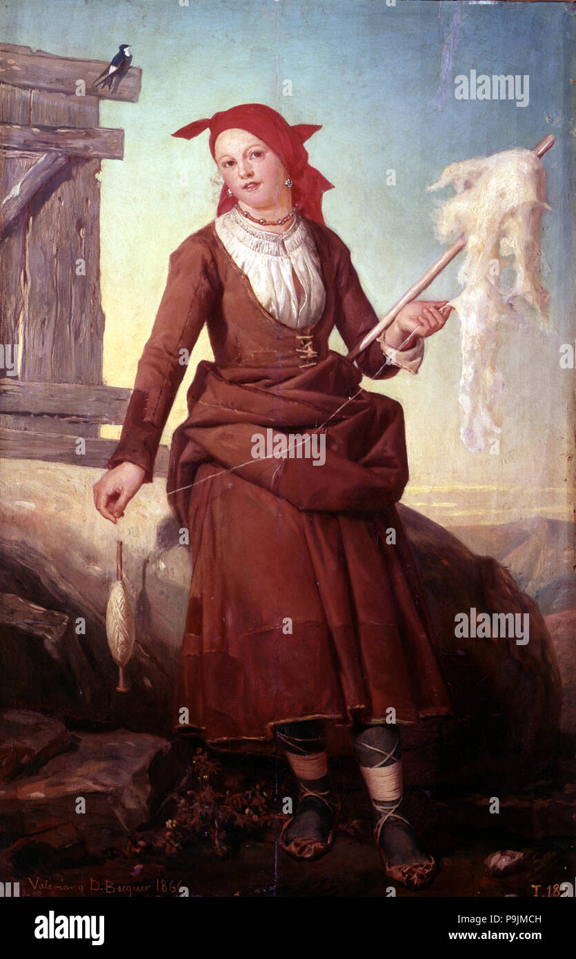 'Spinner', oil on canvas, 1866, by Valeriano Dominguez Becquer Stock ...