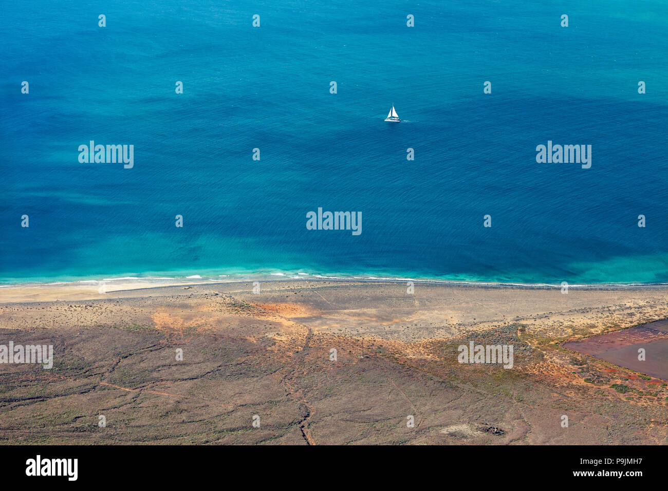 Ocean surface aerial view. Birds eye view drone of Canary island ...