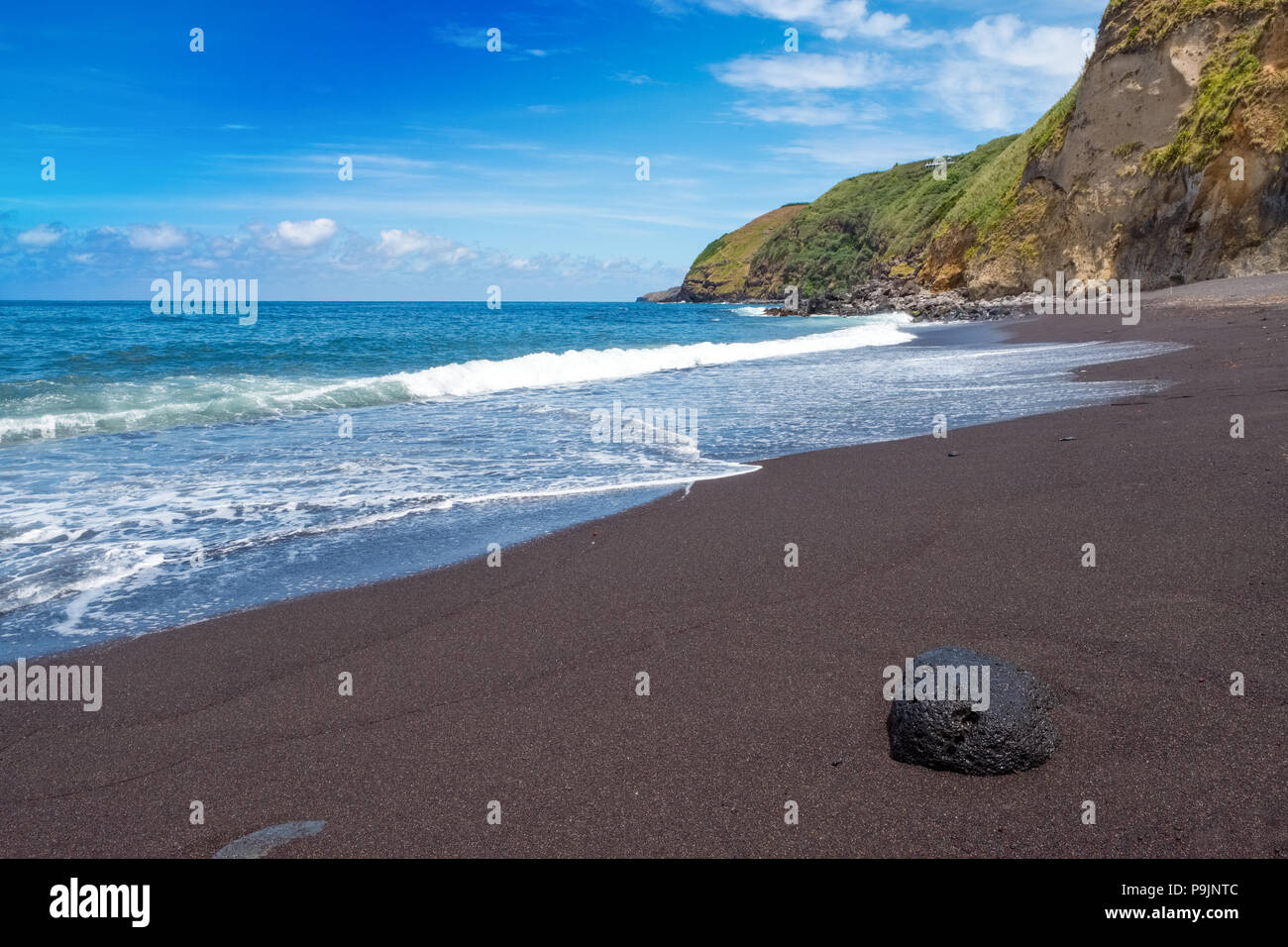 Black sand beach on the north coast of Sao Miguel, The Azores Stock ...