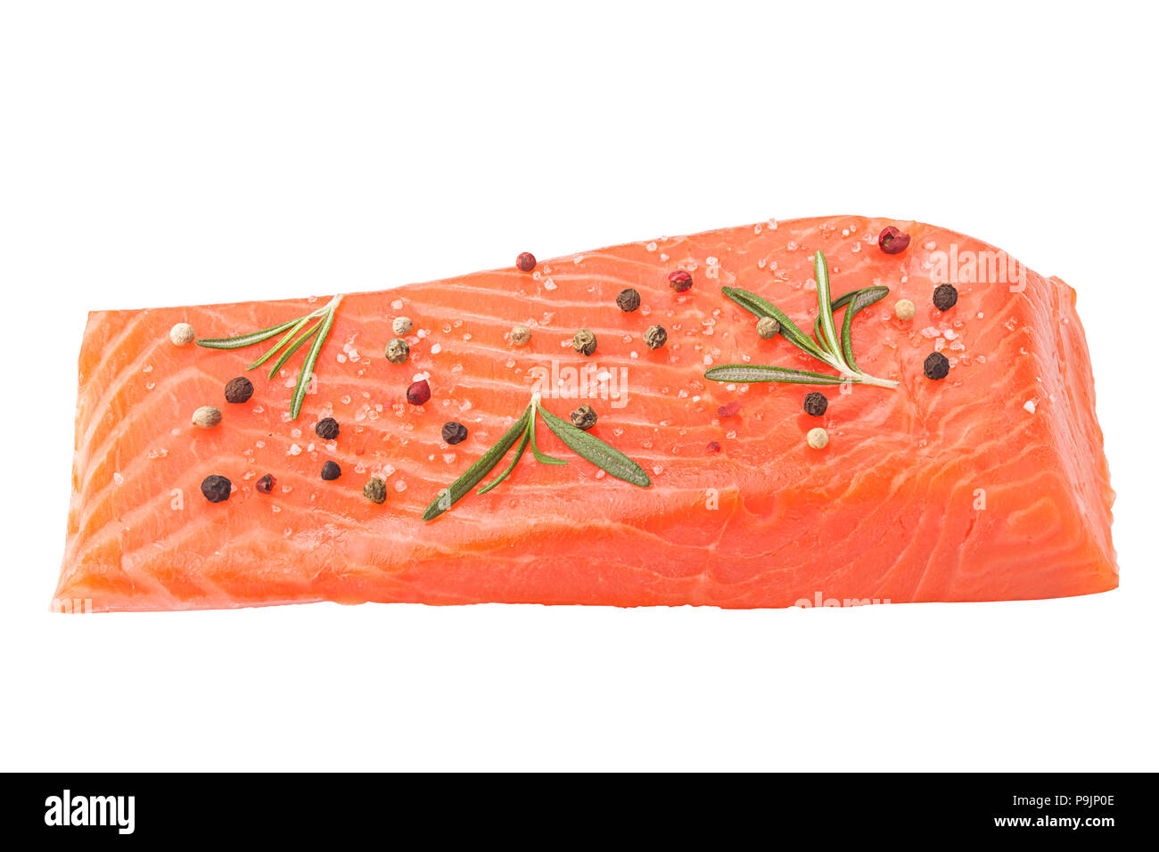 A piece of fresh raw salmon fish on a white background isolated ...