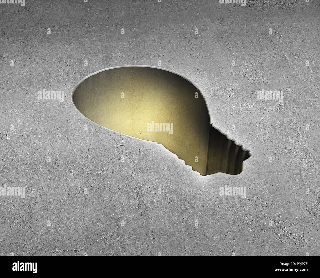 Deep lamp shape hole with lighting on concrete ground Stock Photo - Alamy