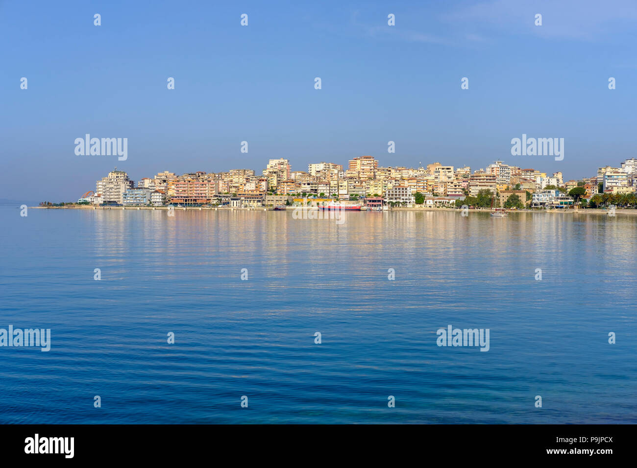 City view with ferry port, Saranda, Sarandë, Qark Vlora, Ionian Sea ...